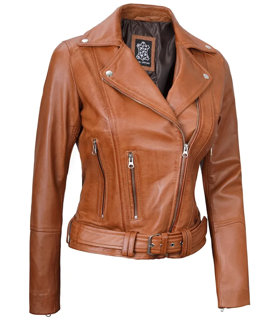Light Brown Biker Leather Jacket for Women - Prime Leather UK