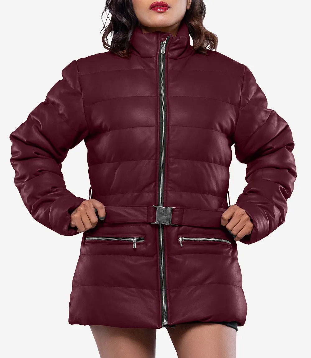 Womens Robin Maroon Puffer Jacket - Prime Leather UK